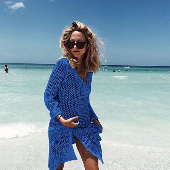 Boutique | Swim | Blue Crochet Swimbeach Cover Up | Poshmark